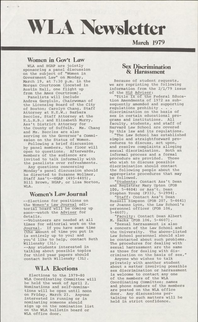 History – Harvard Law Women's Law Association